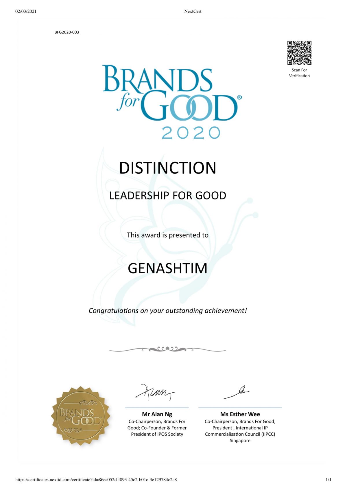 Brands for Good 2020, Distinction for Leadership for Good | Thomas Ng